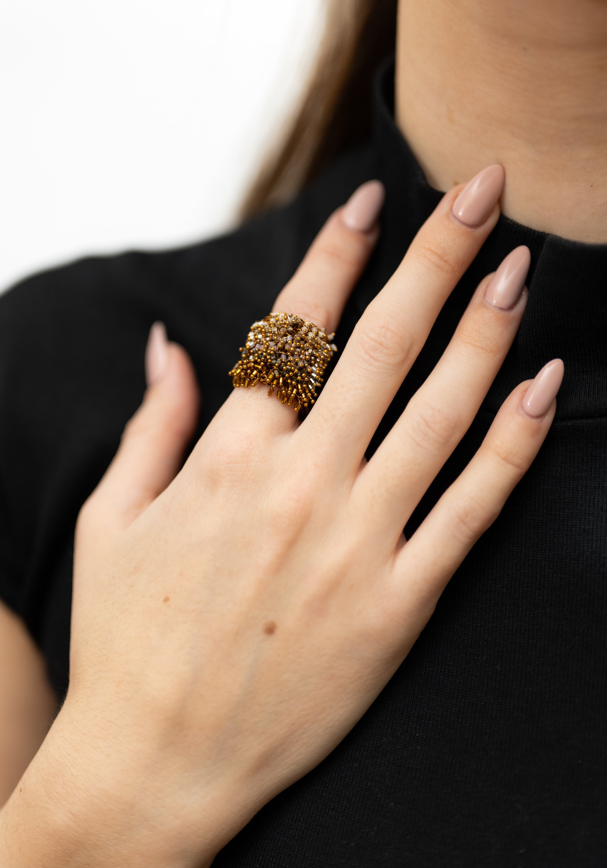 Sunset Tone Copper Plated Brass and Swarovski Fringe Ring | Milena Zu ...